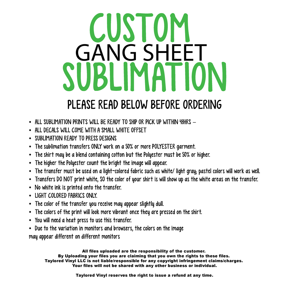 Sublimation Gang Sheet Custom Design (Print Ready) | Taylored Vinyl